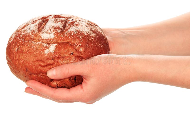 Pan delicioso en manos imagen de archivo. Imagen de fresco - 42630179