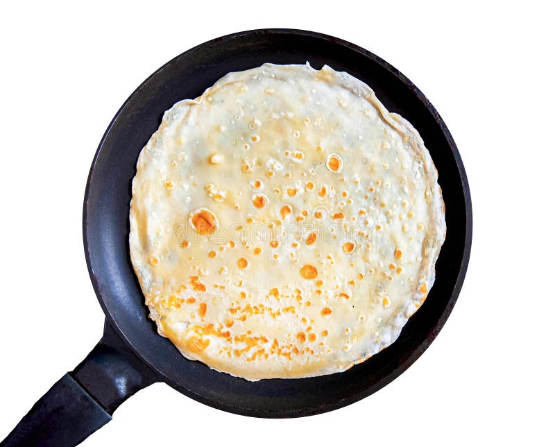 Pan with Delicious Thin Crepes Isolated on a White Background Stock ...