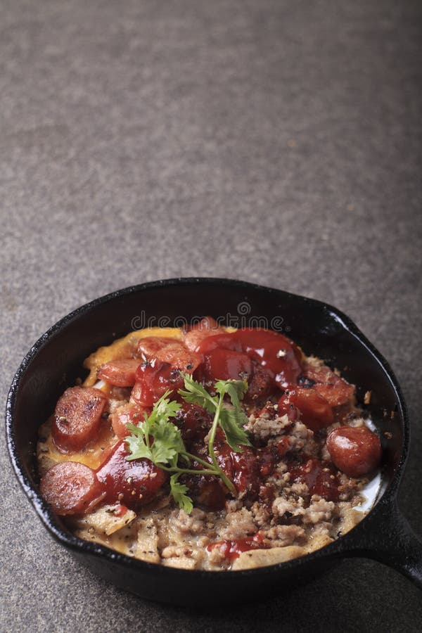 This`Pan Eggs` Breakfast Thai Style Stock Image - Image of minced ...