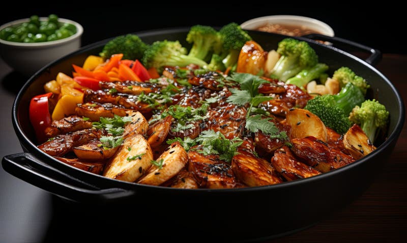 Pan Filled with Meat and Vegetables on Table Stock Photo - Image of ...