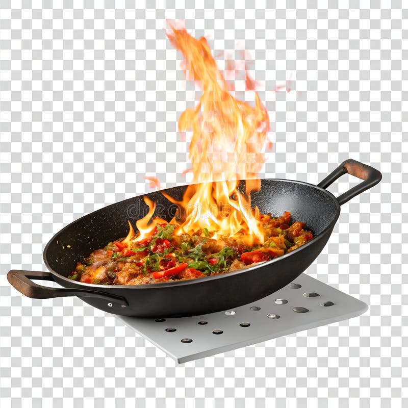 Pan with Flames Cooking on Grill Isolated on Transparent Background ...