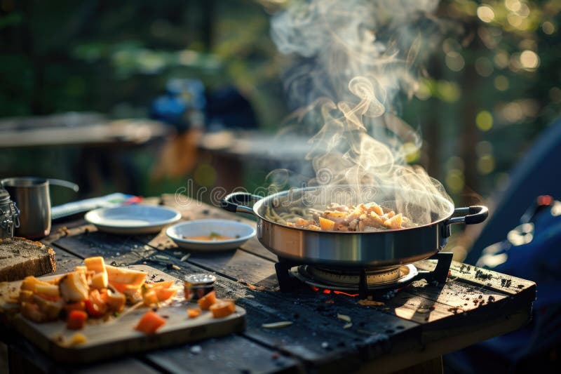 Pan of Food Being Grilled on a Barbecue or Outdoor Kitchen Stock Image ...