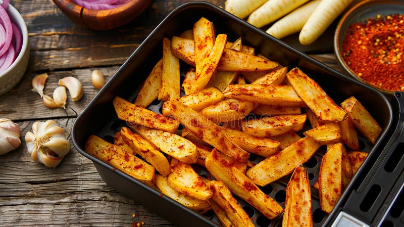 A Pan of French Fries with Spices and Garlic Stock Photo - Image of ...