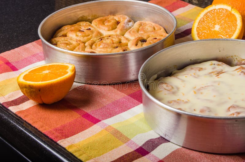 Pan of Fresh Baked Iced Sweet Rolls Stock Image - Image of bread, roll ...