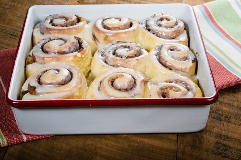 Pan of Fresh Cinnamon Rolls Stock Photo - Image of dessert, cinnamon ...