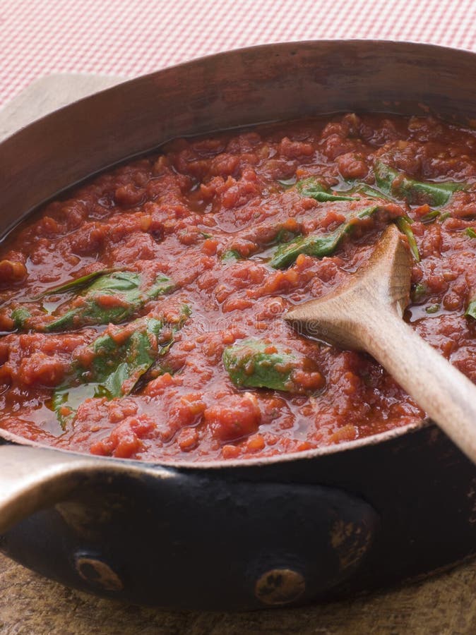 Pan of Fresh Tomato Sauce stock image. Image of dish, shallots - 5951157