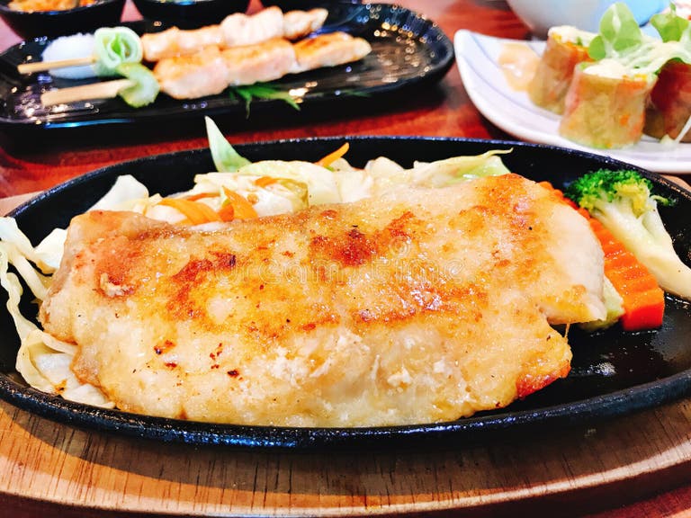 Pan-Fried Cod Steak Served in Hot Frying Pan. Stock Photo - Image of ...