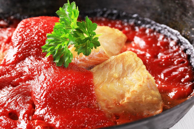 Pan Fried Fish Fillets with Tomato Sauce Stock Photo - Image of gourmet ...