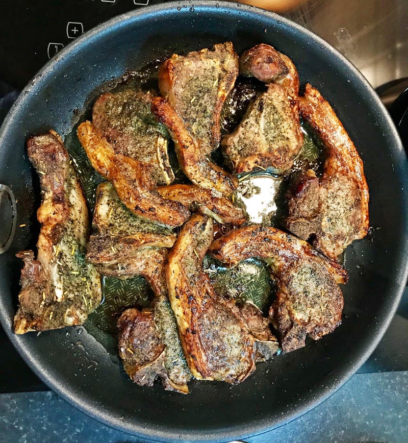 Pan fried lamb chops stock image. Image of meal, baked - 180123137