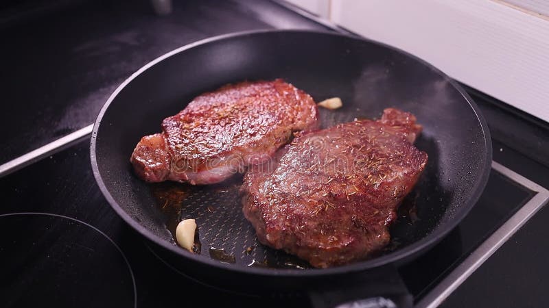 Pan-fried Meat. Young Veal Steak is a Tender Cut of Meat Stock Video ...
