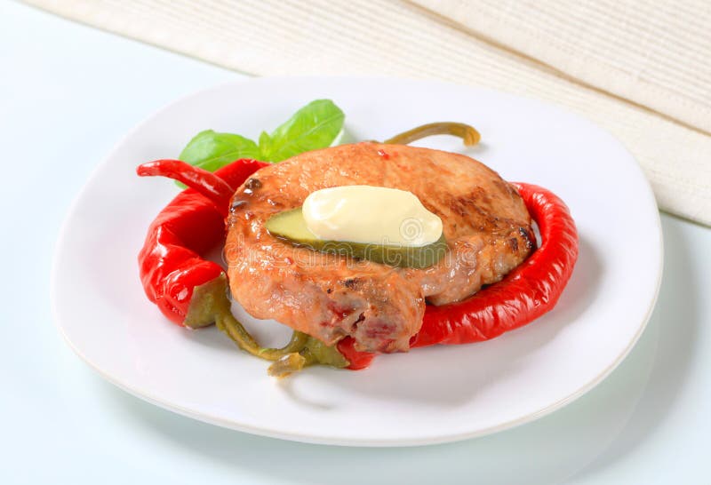 Pan-fried Pork Chop with Chili Peppers Stock Image - Image of spicy ...