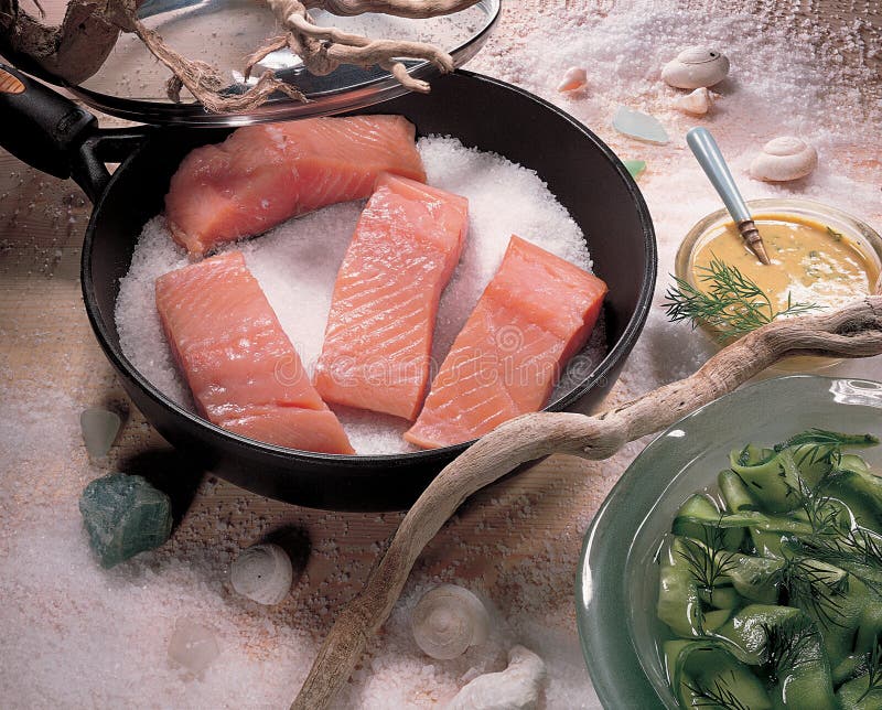 Pan Fried Salmon Fish Spicy Salt Stock Photo - Image of salmon, skillet ...