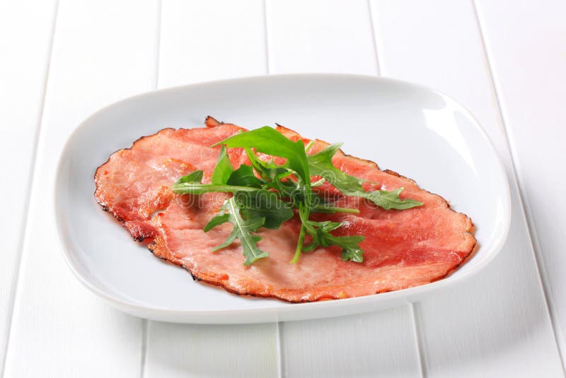 Pan Fried Slice of Smoked Ham Stock Photo - Image of leaves, snack ...