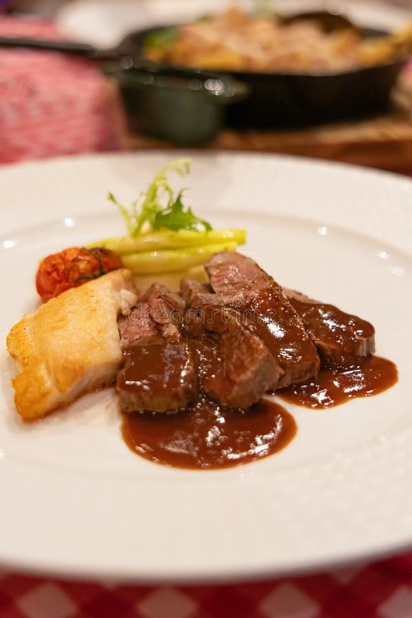 Pan-fried Steak and Cod with Black Pepper Sauce, Western Main Course ...