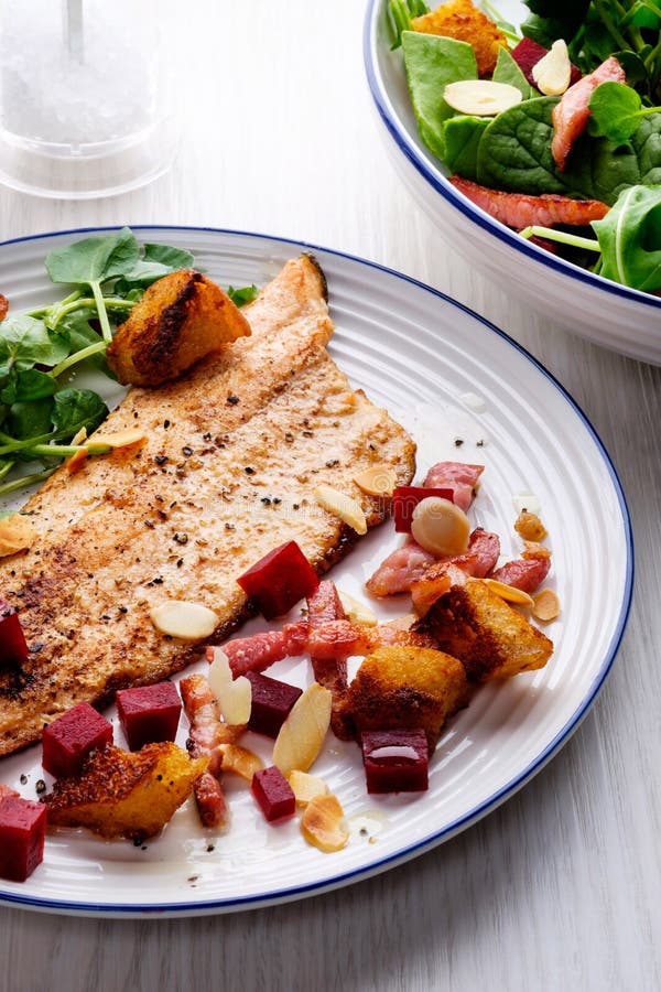 Pan-fried Trout with Bacon and Beetroot Stock Image - Image of lunch ...