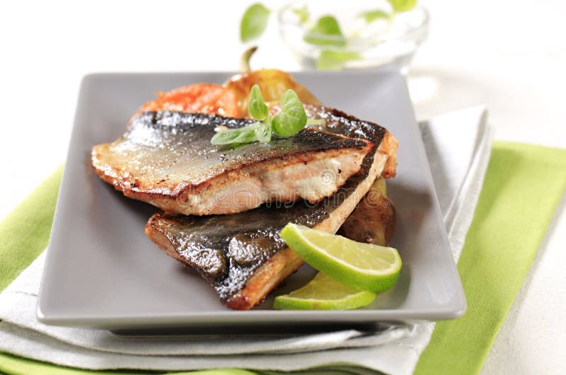 Pan fried trout fillets stock image. Image of pepper - 58204077
