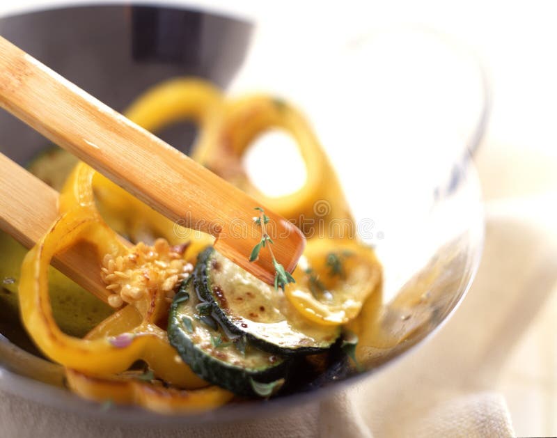 Pan-fried Yellow Peppers and Sliced Zucchinis Stock Photo - Image of ...