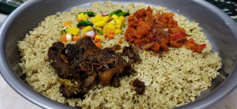 Pan Full of Biryani Rice with Slice of Meat Stock Image - Image of meat ...