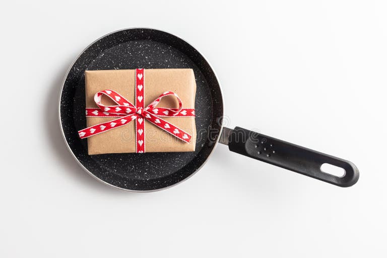 Pan with Gift Box. Gift on Breakfast Stock Image - Image of isolated ...
