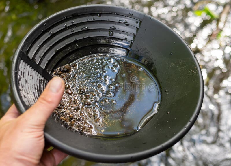 Pan for Gold Panning in the River Stock Image - Image of gold ...