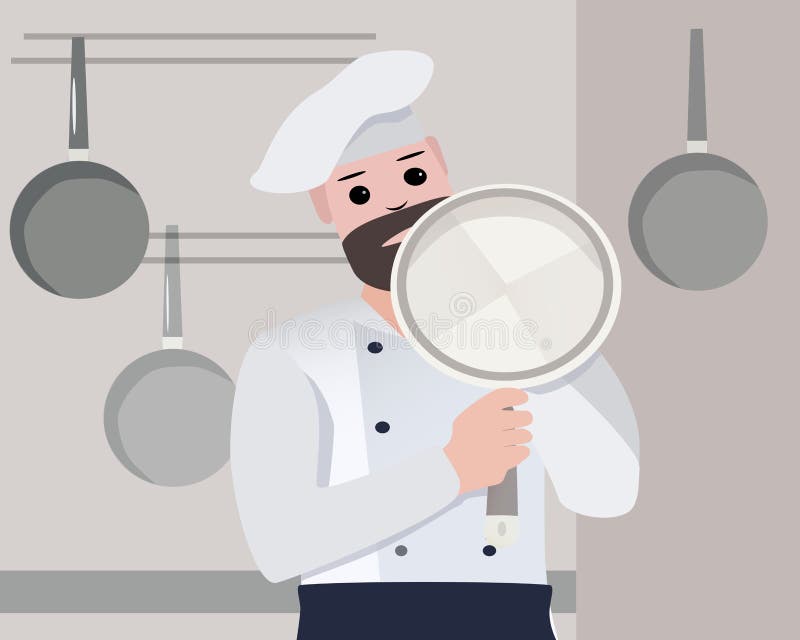 Pan in the Hand of the Cook in the Kitchen Stock Illustration ...