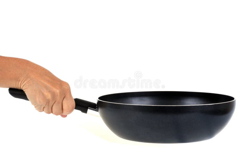 A Pan in Hand on a White Background Stock Image - Image of equipment ...