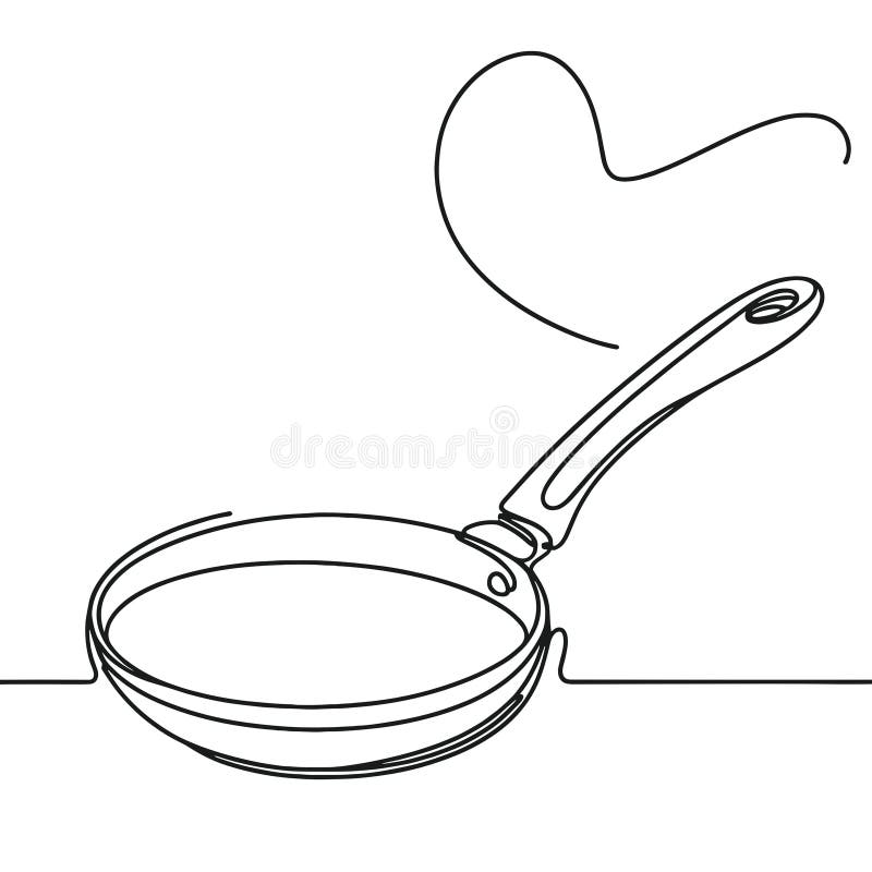 A Pan with a Handle is Shown with a Line Drawing Style Stock Image ...