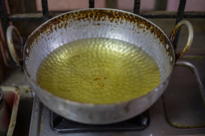 A Pan with Hot Oil in the Kitchen, Interior House Stock Photo - Image ...
