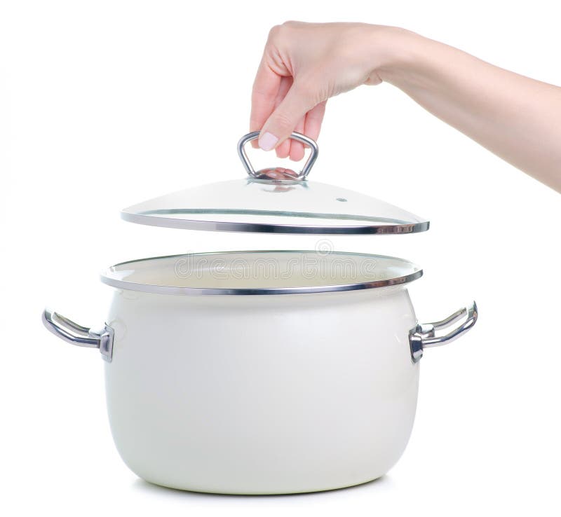 Pan with lid in hand stock photo. Image of clean, closeup - 179417108