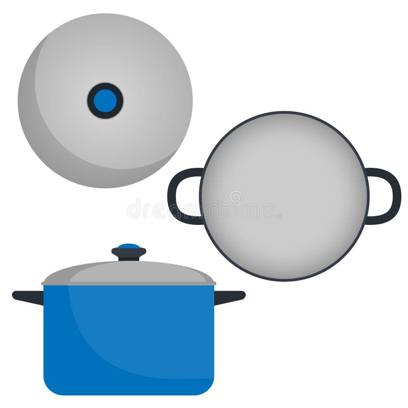 Pan with Lid, Top View and Side View. Kitchen Pot. Vector Illustration ...
