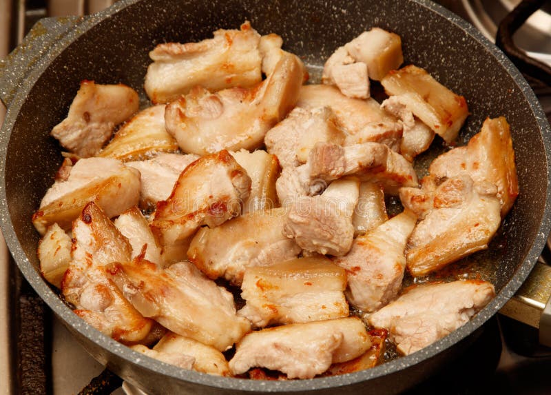 A Pan of Meat is Cooking on a Stove Stock Image - Image of background ...