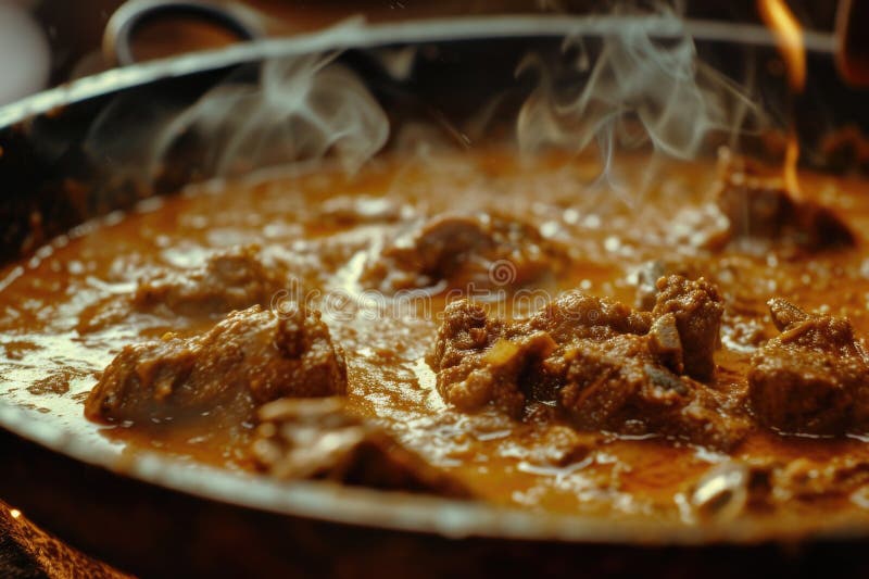 Pan with Meat and Sauce on Stove Stock Image - Image of meat, cooking ...