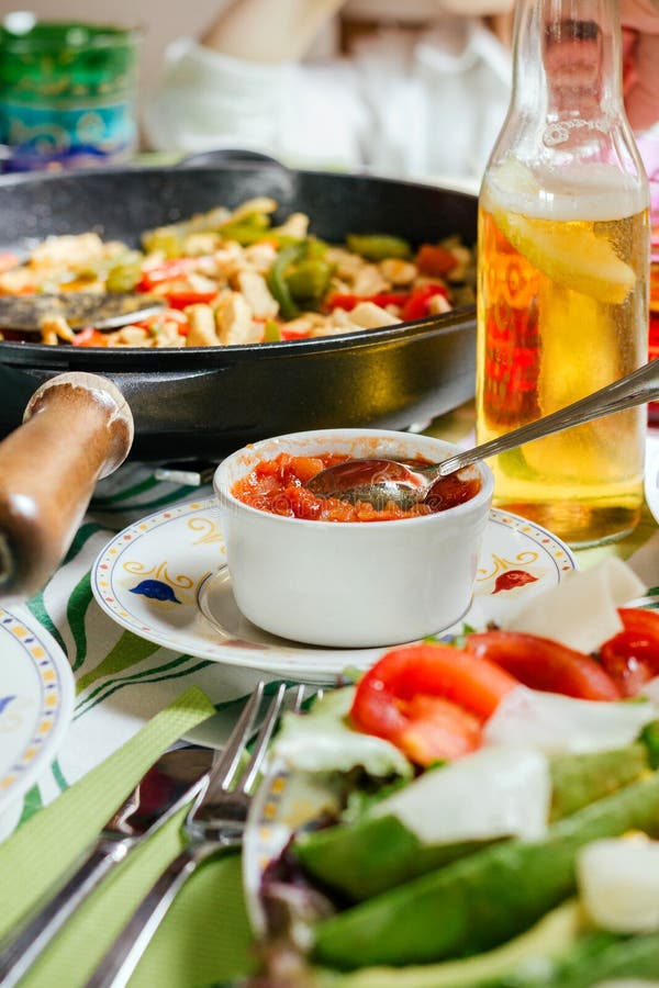 Pan with Mexican Food on a Table Stock Image - Image of enjoying ...