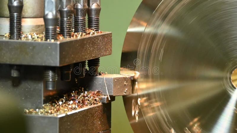 Pan Scene the Lathe Machine Finish Cut the Brass Material Stock Footage ...