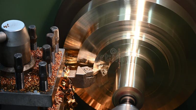 The Pan Scene of Lathe Machine Finish Cutting the Brass Disk Parts by ...