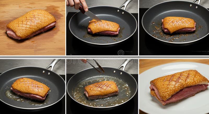 Pan-Seared Duck Breast: a Step-by-Step Cooking Guide Stock Illustration ...