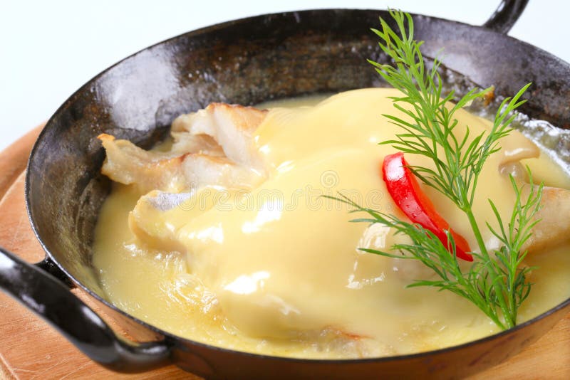 Pan Seared Fish with Thick Cheese Sauce Stock Photo - Image of fillet ...