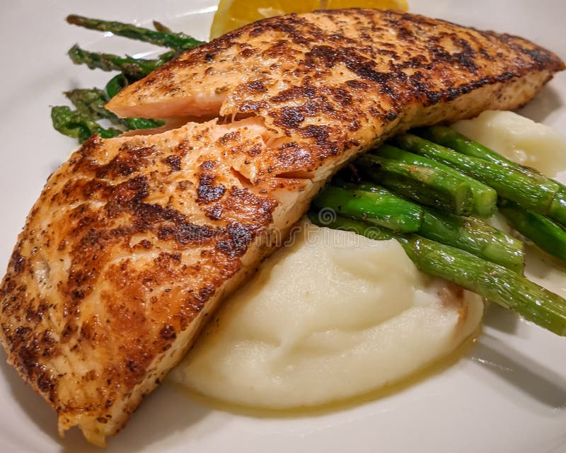 Pan Seared Salmon Fillet Dinner at Home Stock Photo - Image of filet ...
