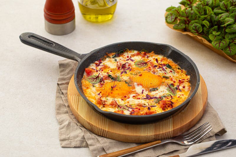 Pan of Shakshuka Middle Eastern Dish Stock Image - Image of herbs ...