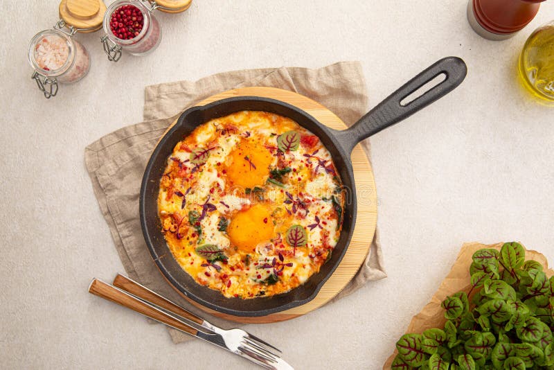 Pan of Shakshuka Middle Eastern Dish Stock Photo - Image of dish ...