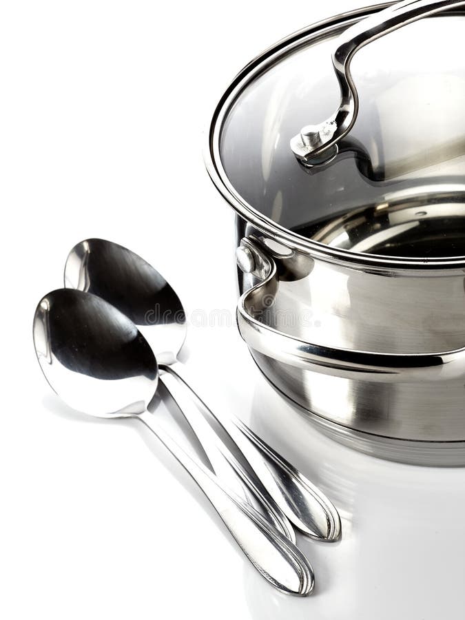 Pan and spoons stock photo. Image of white, silverware - 33417990