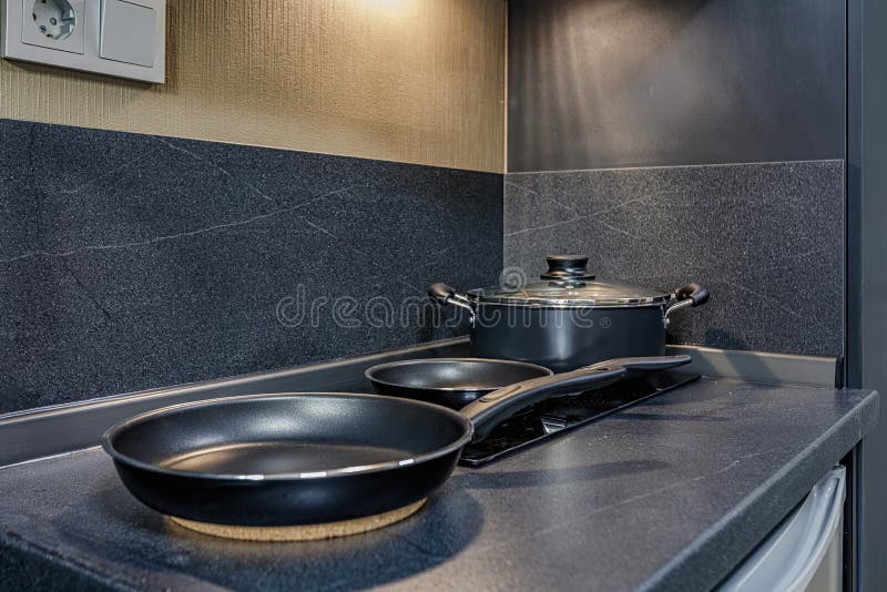 Pan on Stove with Stands on Table Closeup Stock Photo - Image of stand ...