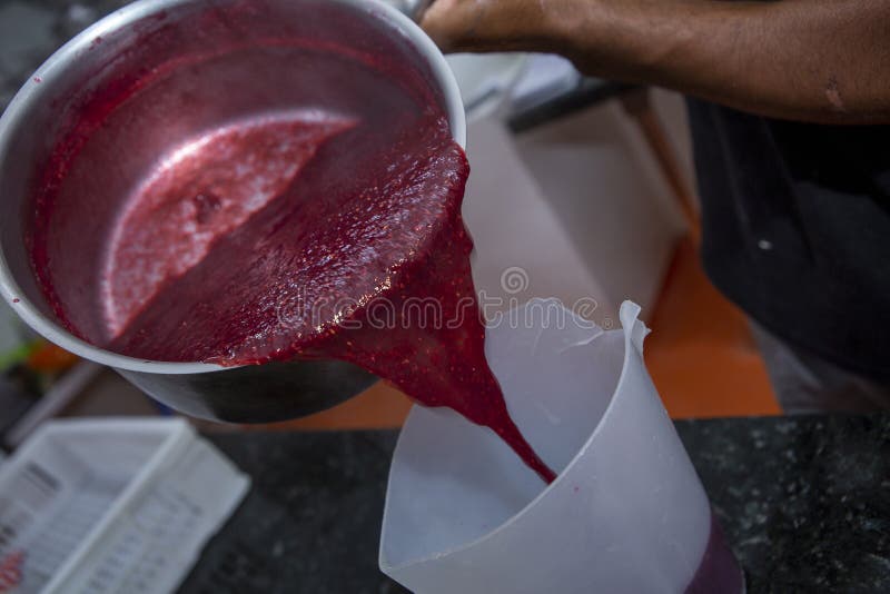 Pan with Strawberry Syrup in Preparation Stock Photo - Image of ...