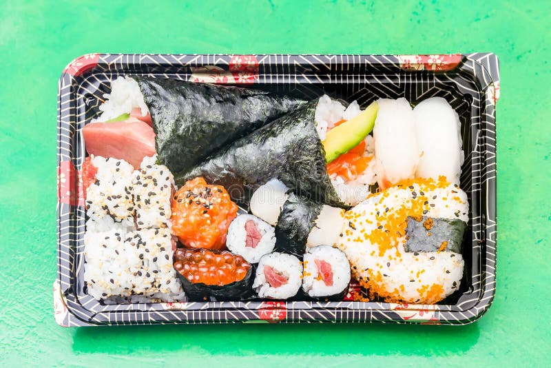 Pan Sushi Photographed from Above Stock Photo - Image of chopsticks ...