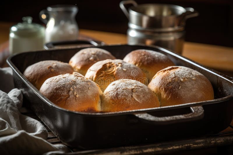 Pan of Warm, Crusty Bread Rolls with Enticing Aroma Stock Illustration ...