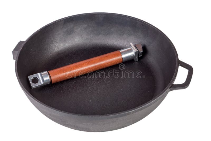 Pan with a Wooden Removable Handle Isolated on White Background Stock ...