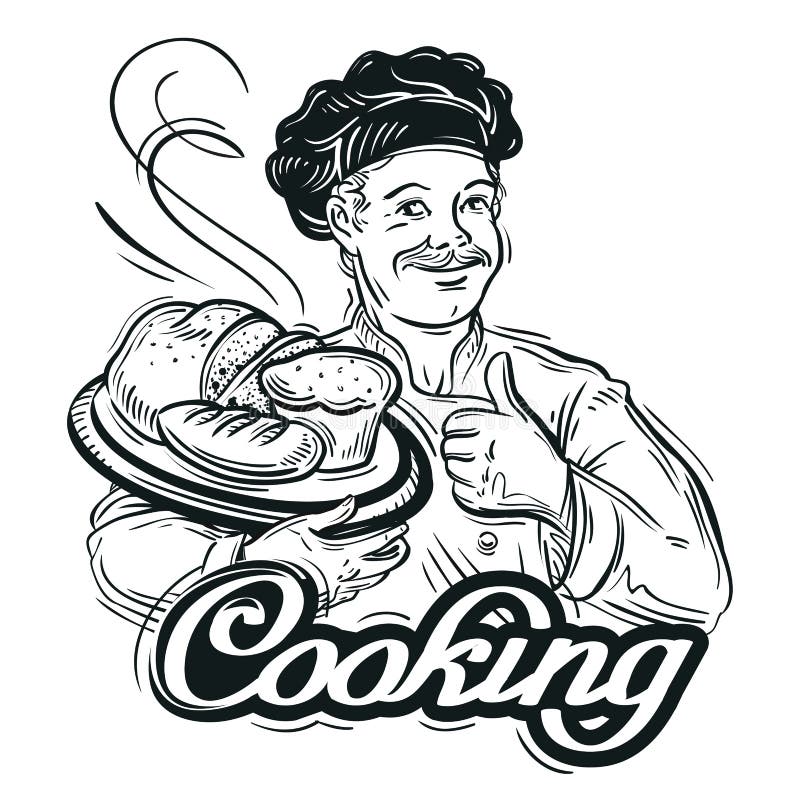 Panadero a Mano Del Bosquejo Y El Pan Vector Ilustración del Vector ...