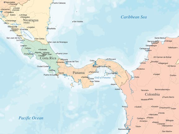 Political Map of Panama, Showing Its Borders with Costa Rica and ...