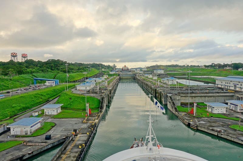 View of the Panama Canal Locks on a Cloudy Autumn Day Stock Photo ...