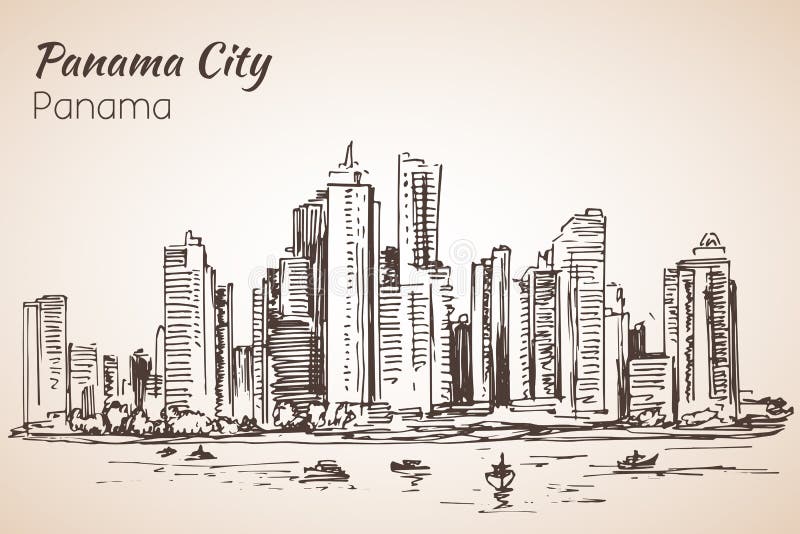 Panama City Sityscape Sketch. Panama. Stock Vector - Illustration of ...